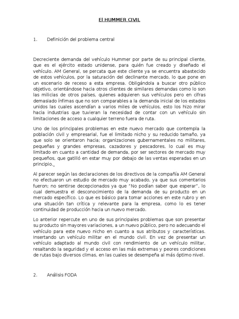 Estrategias para el Hummer Civil | PDF | Producto (Negocio) | Mercado ...