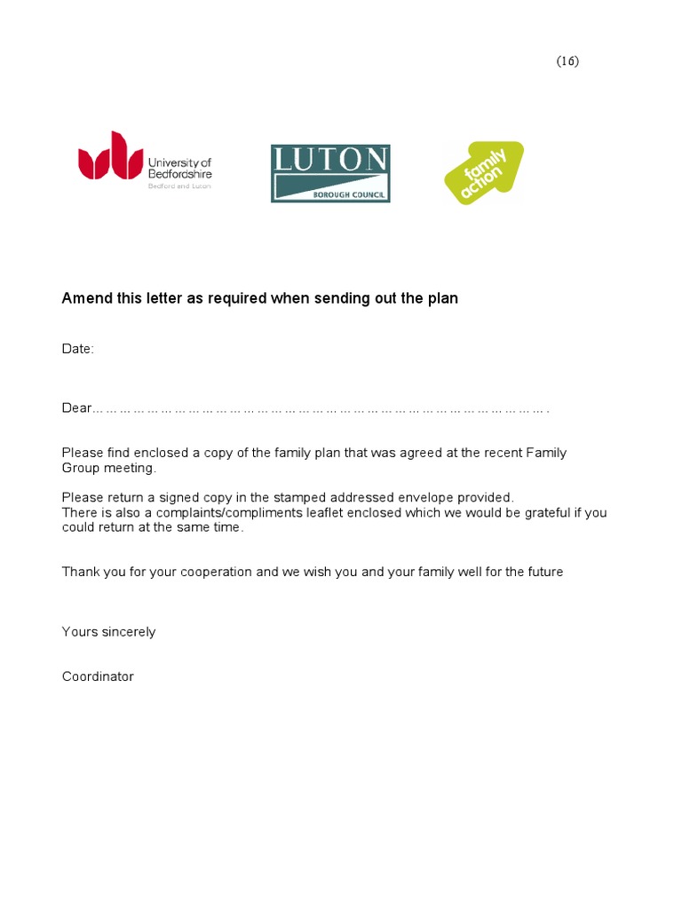 Amend This Letter As Required When Sending Out The Plan | PDF