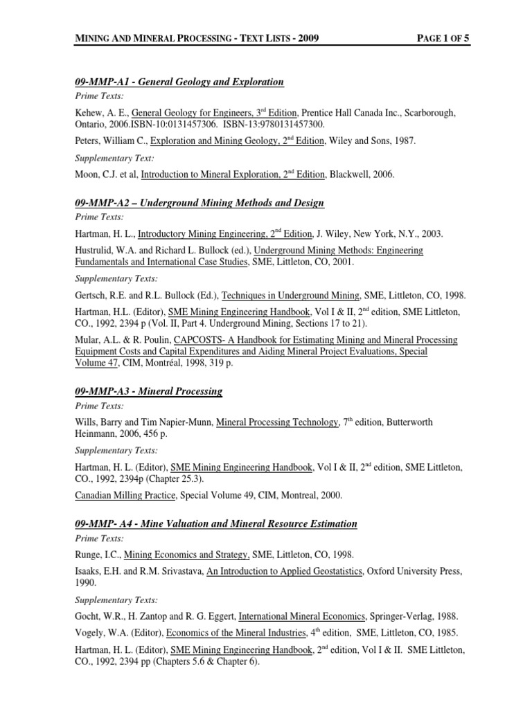 Mining and Mineral Processing Texts | PDF | Mining | Economic Geology