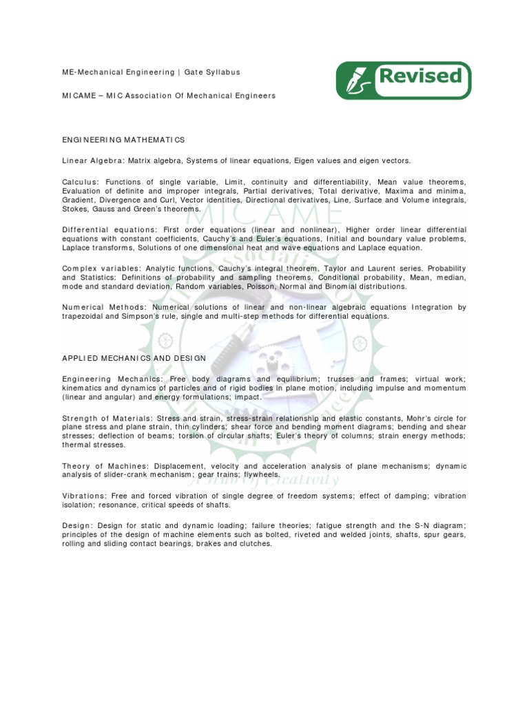 Mechanical Gate Syllabus | PDF | Stress (Mechanics) | Heat Transfer