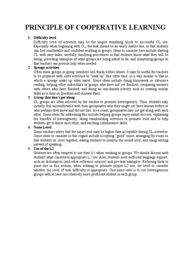 Principle of Cooperative Learning | PDF