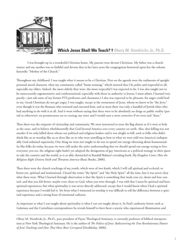 2009 - Obery M. Hendricks - Which Jesus Shall We Teach | PDF | Gospel ...