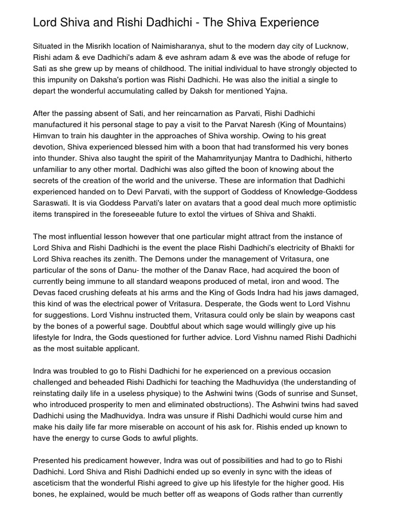 Lord Shiva, Rishi Dadhichi, and the Sacrifice that Saved the Gods | PDF ...