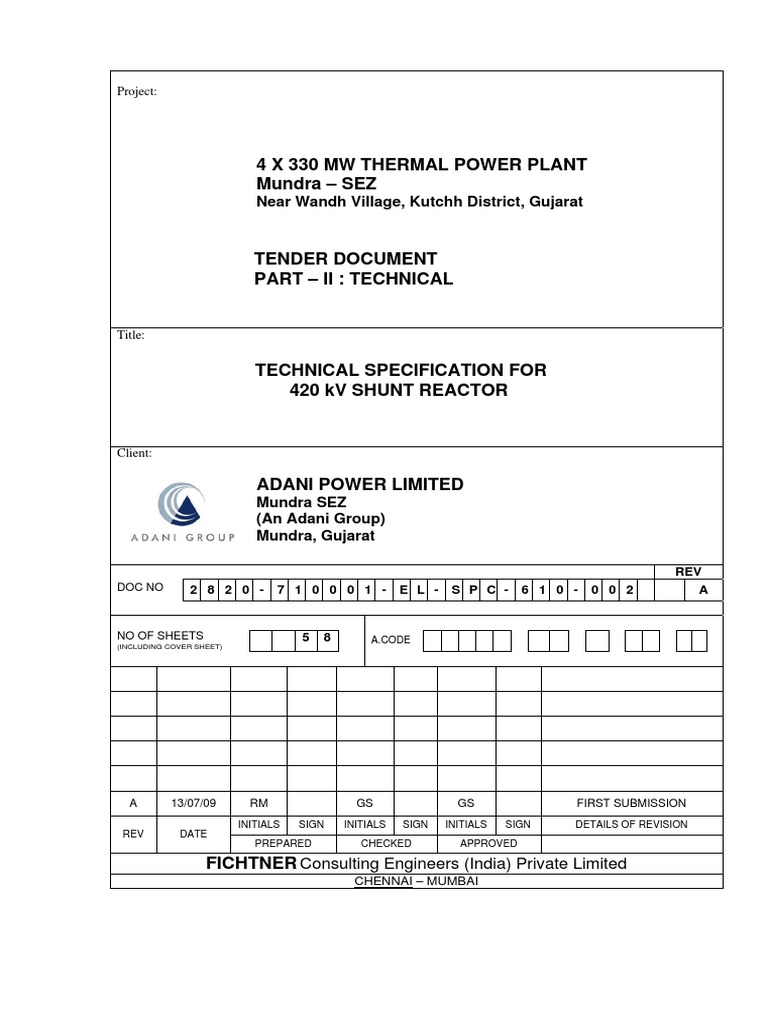 Technical Specification 420kV Shunt reactor | PDF | Capacitor | Transformer