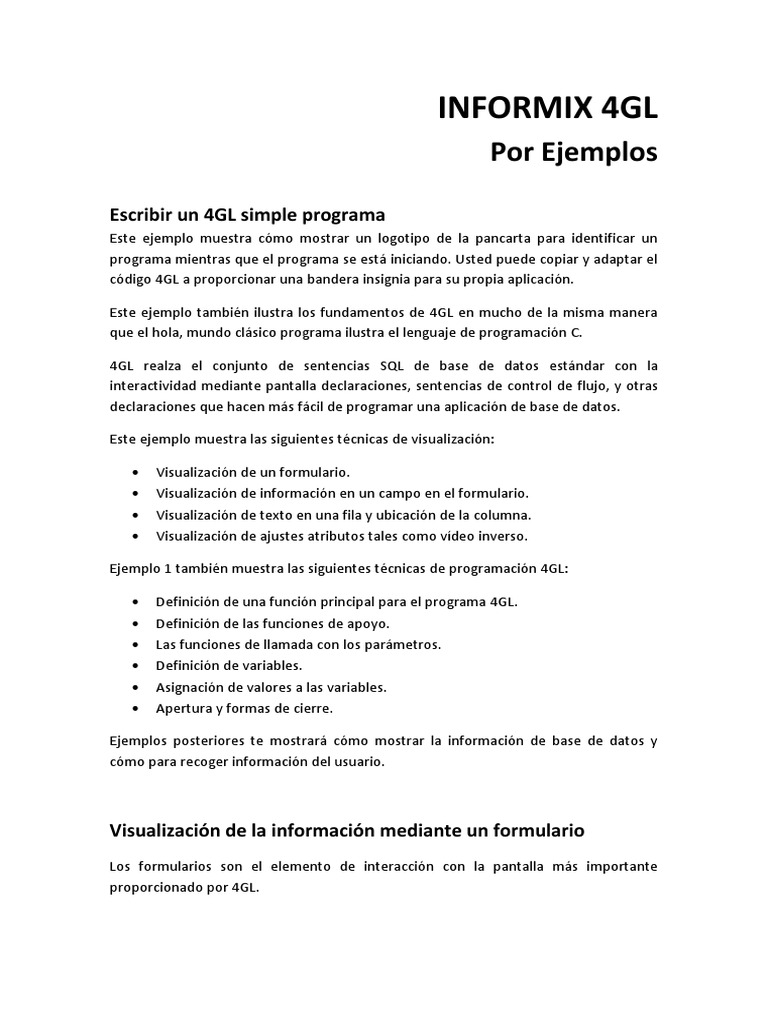 INFORMIX 4GL Ejemplo programa | PDF | Lenguaje de programación ...