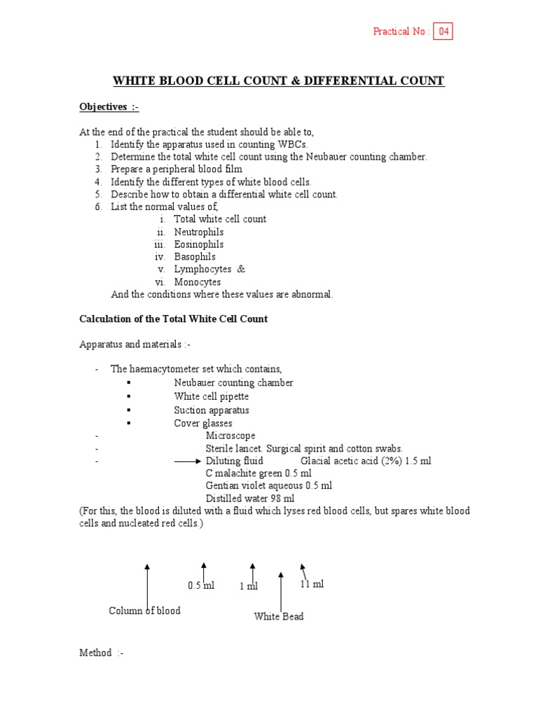 WHITE BLOOD CELL COUNT & DIFFERENTIAL COUNT.doc | White Blood Cell ...