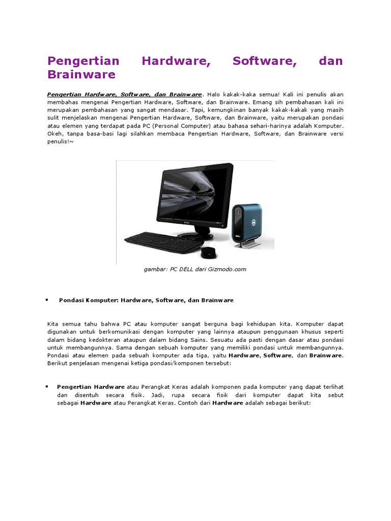 Pengertian Hardware, Software Dan Brainware | PDF | Game & Aktivitas ...