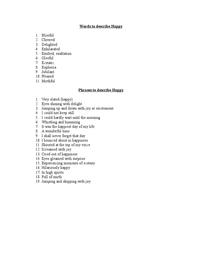 Words and Phrases To Describe Happy | PDF