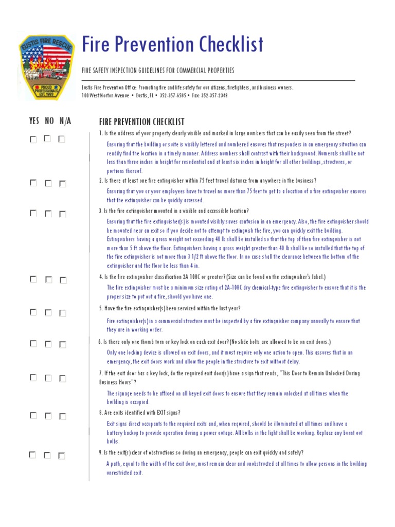 Commercial Fire Safety Checklist | PDF | Ac Power Plugs And Sockets ...