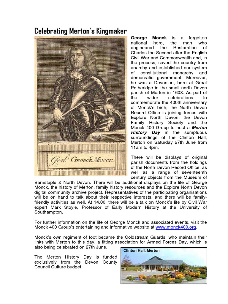 Merton History Day: Celebrating George Monck | PDF