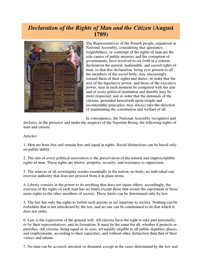Declaration of The Rights of Man and The Citizen (First Document of ...