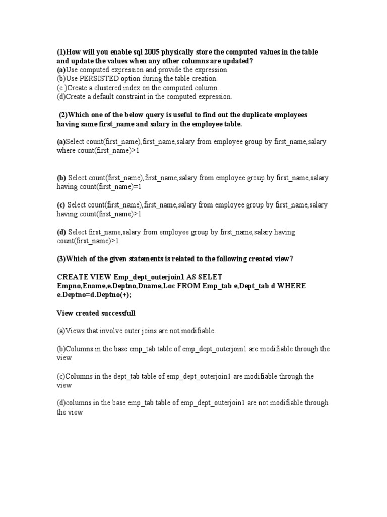 2389 Amdocs Placement Paper SQL | PDF | Sql | Database Index