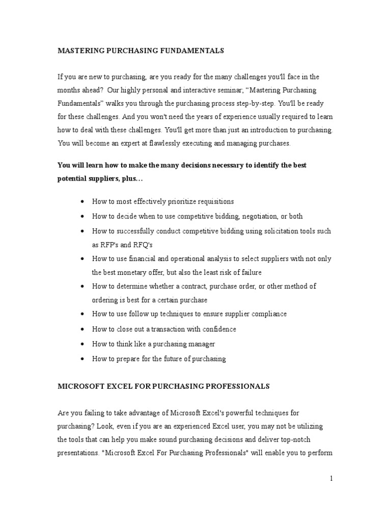 Essential Purchasing Skills Training | PDF | Procurement | Negotiation