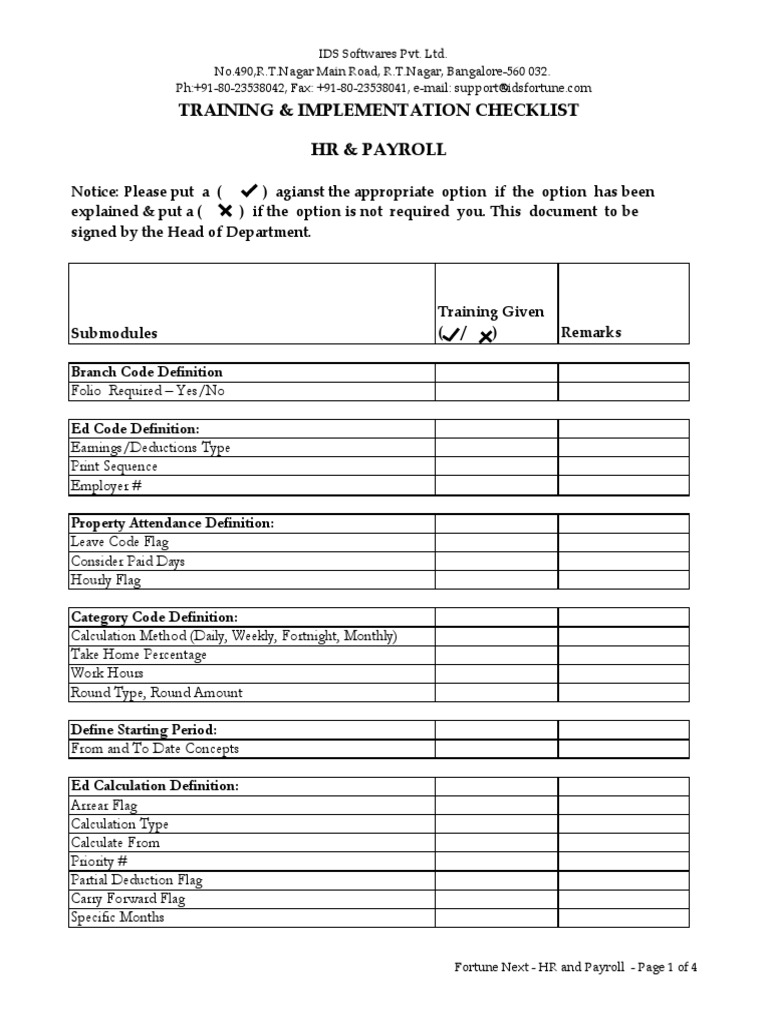 Training & Implementation Checklist HR & Payroll | PDF | Payroll ...