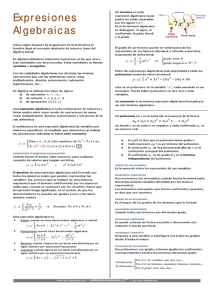 Cheat Sheet Exp Algebraicas | PDF | División (Matemáticas) | Fracción ...