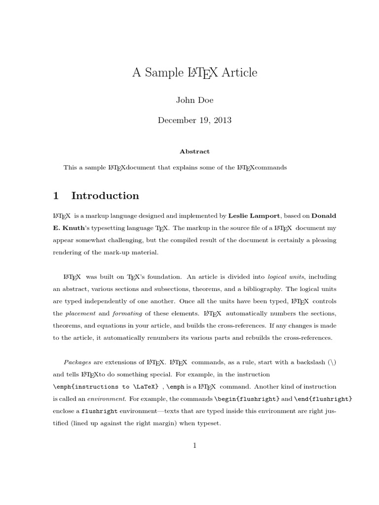 A Sample L TEX Article | PDF | Te X | Markup Language