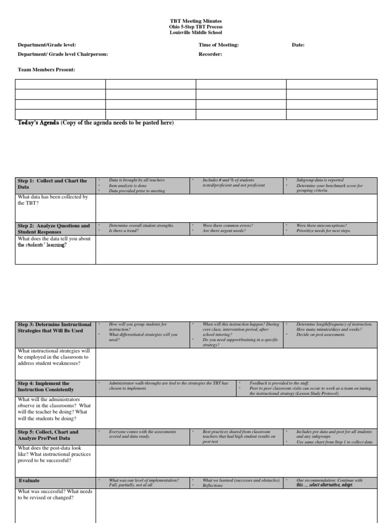 TBT Meeting Minutes Form | PDF | Classroom | Teaching