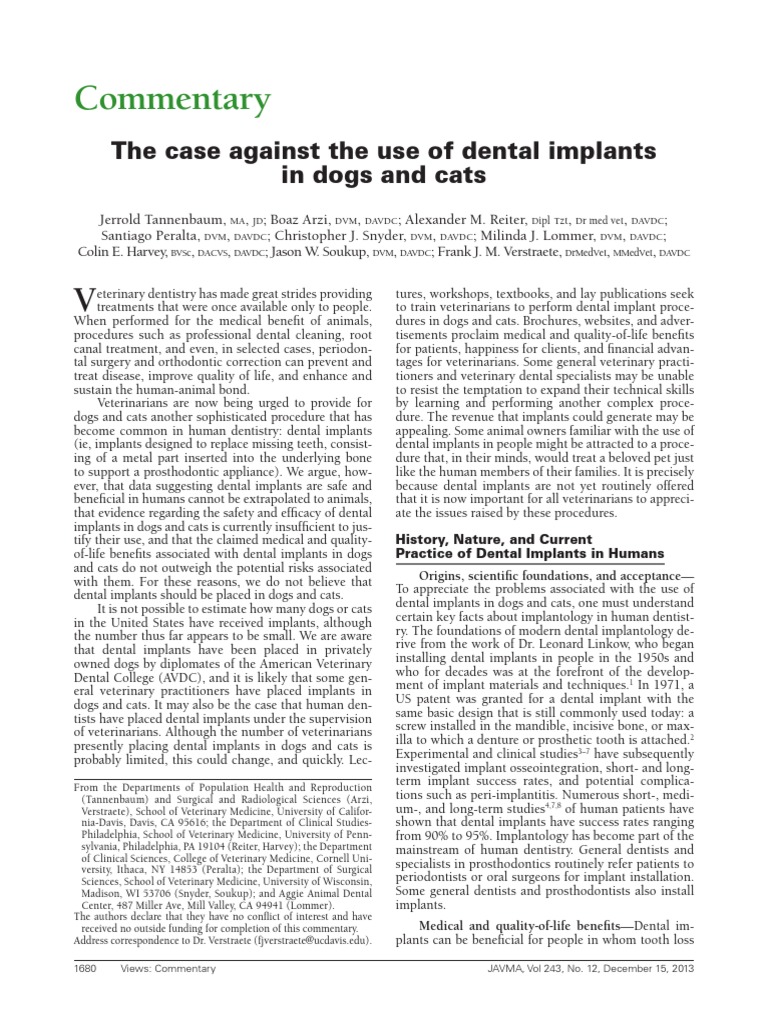 The Case Against The Use of Dental Implants in Dogs and Cats | PDF ...