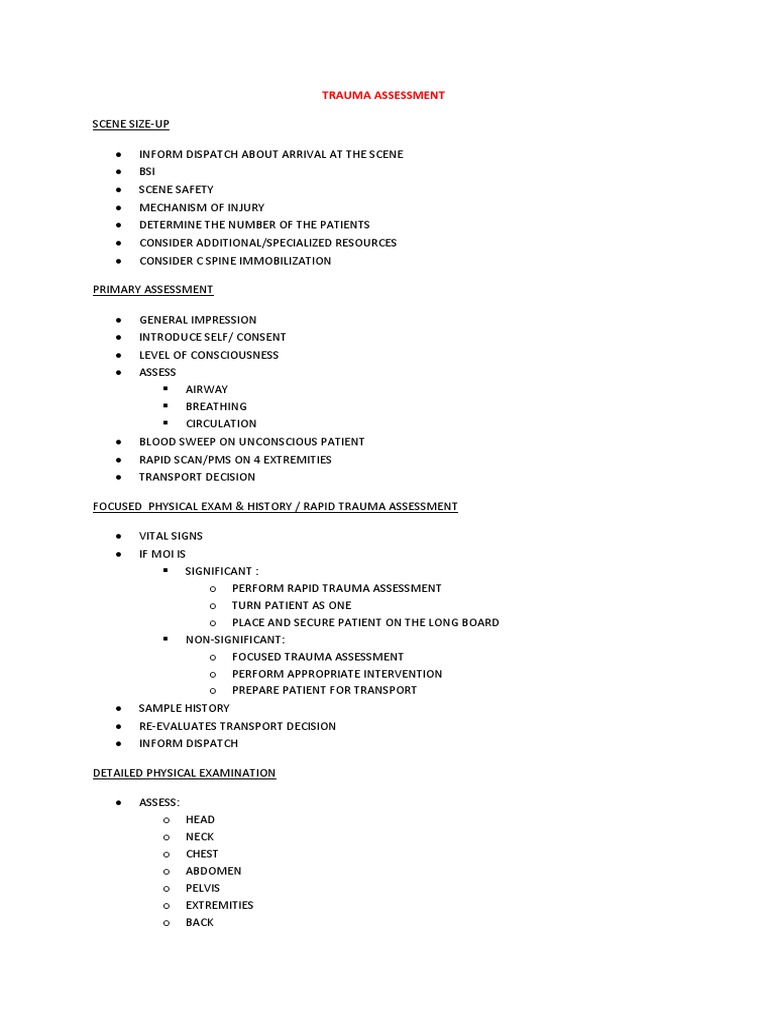 Trauma Assessment Protocol for EMTs | PDF