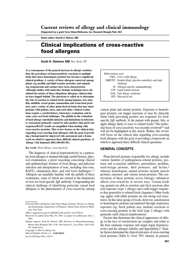 Clinical Implications of Cross Reactive Food Allergens | PDF | Food ...