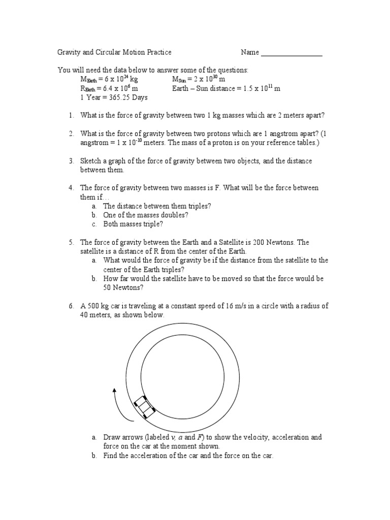 Gravity and Circular Motion Practice | PDF