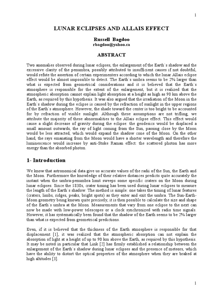 Lunar Eclipses and Allais Effect | PDF | Spectral Line | Light