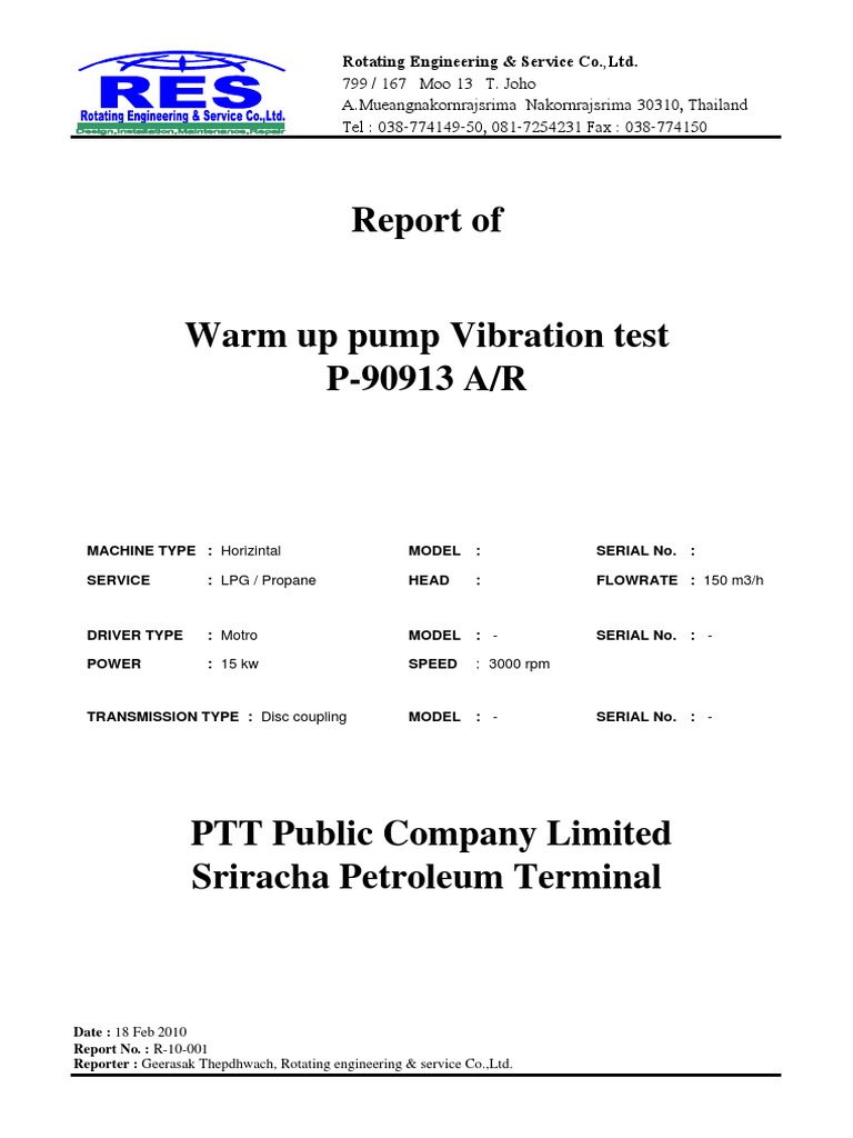 Pump Vibration Test Report - P-90913 | PDF | Bearing (Mechanical) | Pump