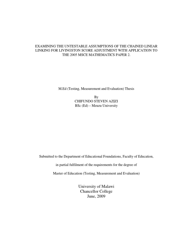 University of Malawi Chancellor College June, 2009 | PDF | Test ...