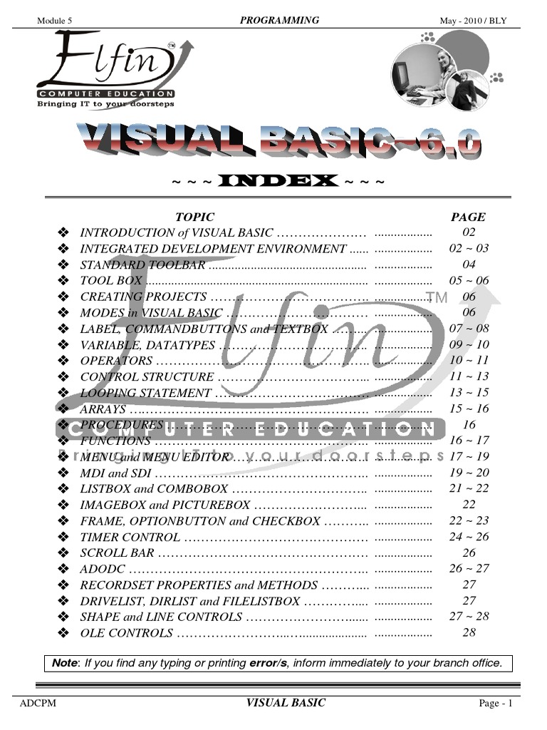 Visual Basic Programming Guide for Module 5 | PDF | Subroutine | Array ...