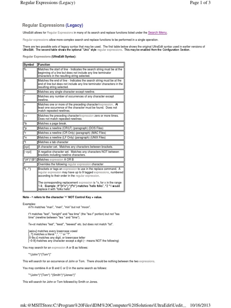Ultra Edit Reg Expr | PDF | Regular Expression | Text