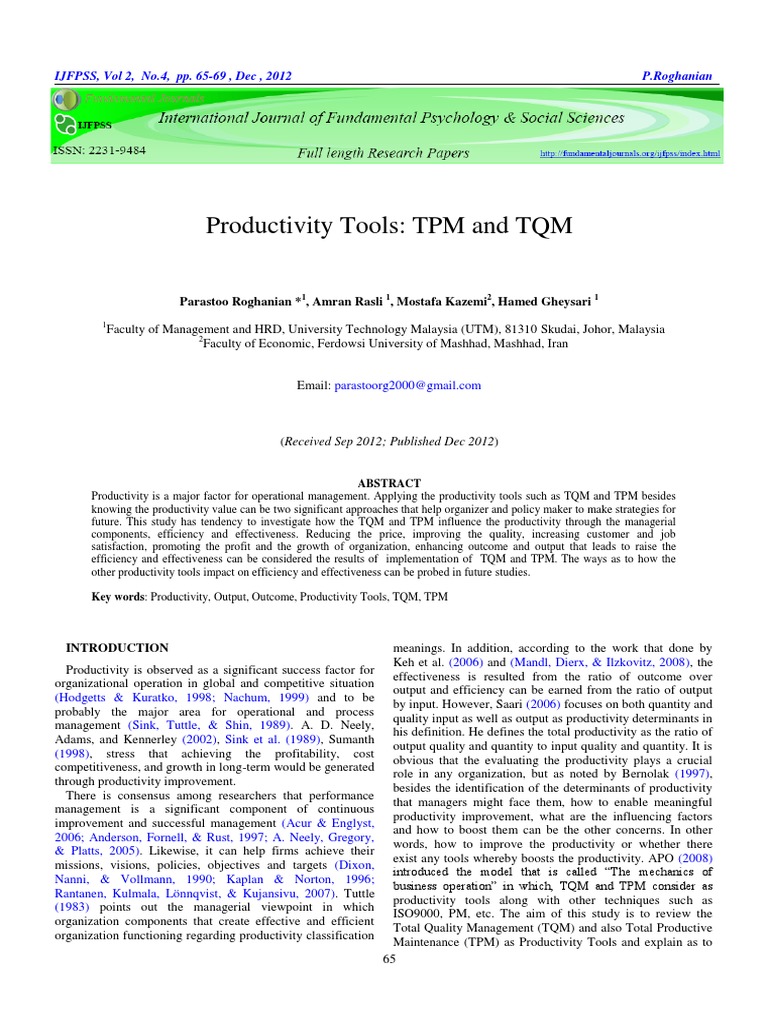 TPM TQM | PDF | Profit (Accounting) | Job Satisfaction