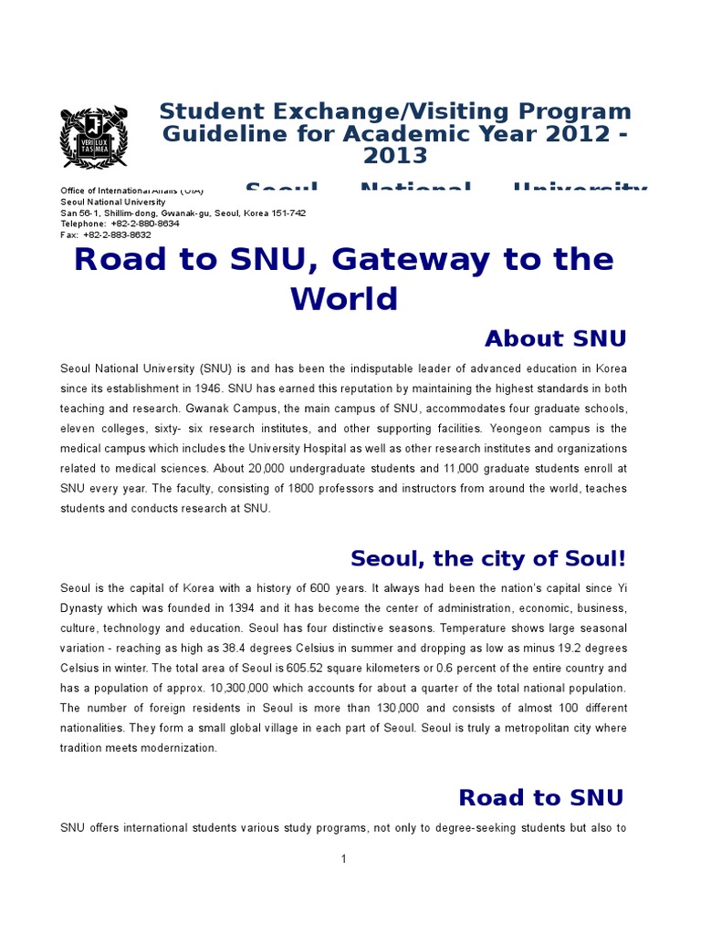 SNU Exchange & Visiting Programs Guide | PDF | Graduate School | Students