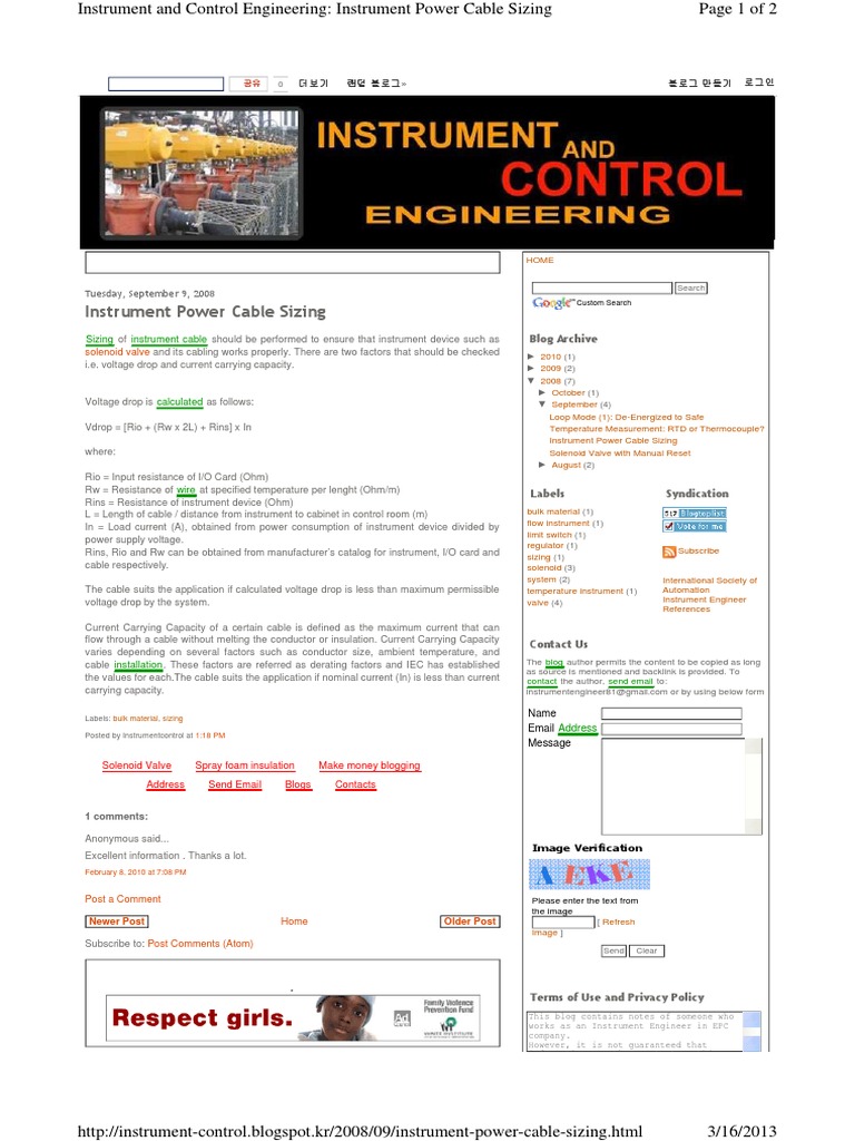 Instrument Cable Sizing | PDF | Electrical Resistance And Conductance ...