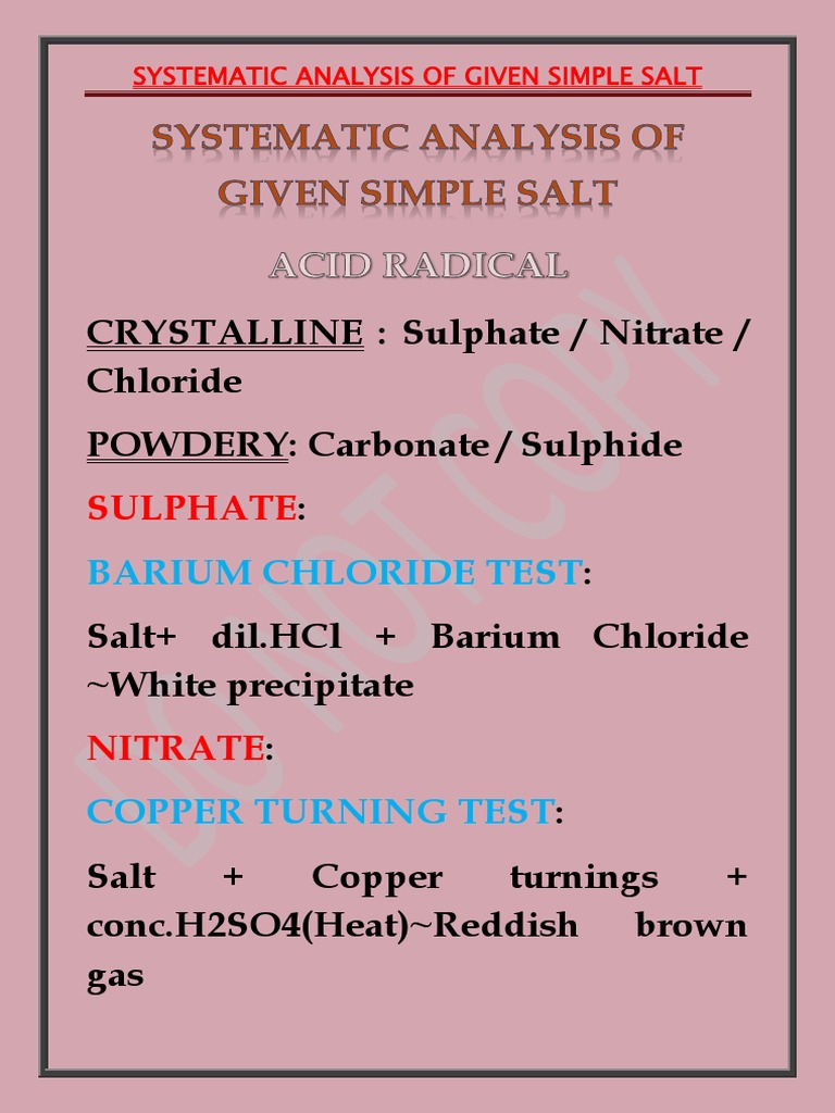 Chemistry Practicals Salt Analysis | PDF | Salt (Chemistry) | Precipitation (Chemistry)
