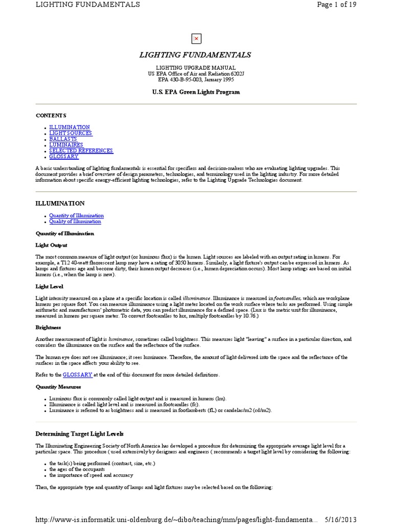 Lighting Fundamentals: U.S. EPA Green Lights Program | PDF ...
