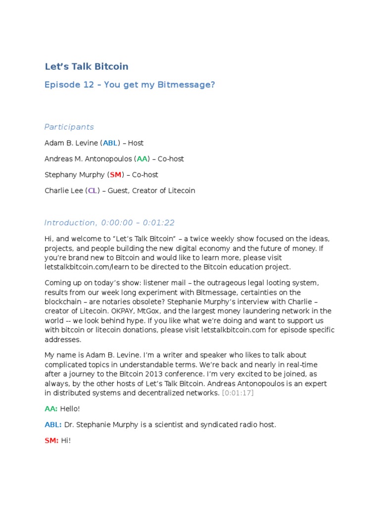 Let's Talk Bitcoin, Episode 12, "You Get My BitMessage?" | Download ...
