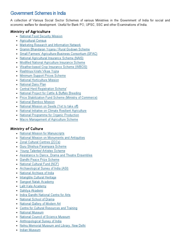 Government Schemes in India | PDF | Agriculture | Government Of India