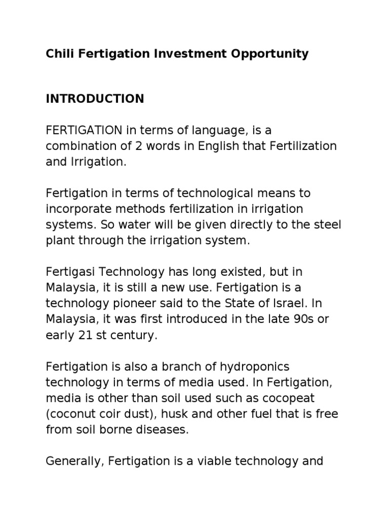 Chili Fertigation Investment Opportunity | PDF | Land Management | Agronomy