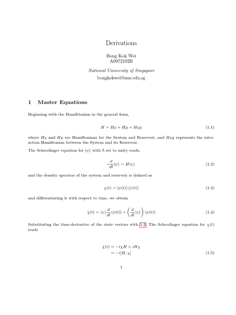 Master Equations Bongkokwei | PDF | Quantum Mechanics | Theoretical Physics