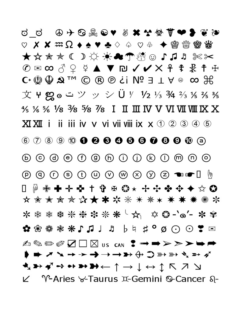 Text Symbols To Use | PDF | Cooking, Food & Wine