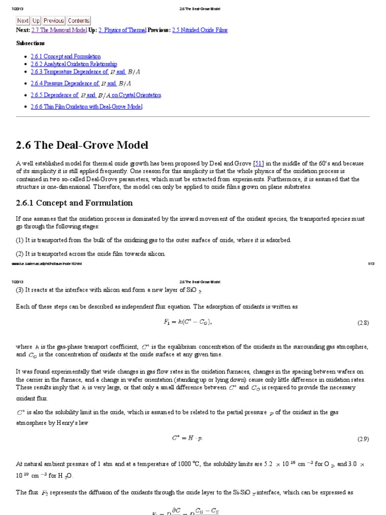 An In-Depth Examination of the Deal-Grove Model for Thermal Oxide ...