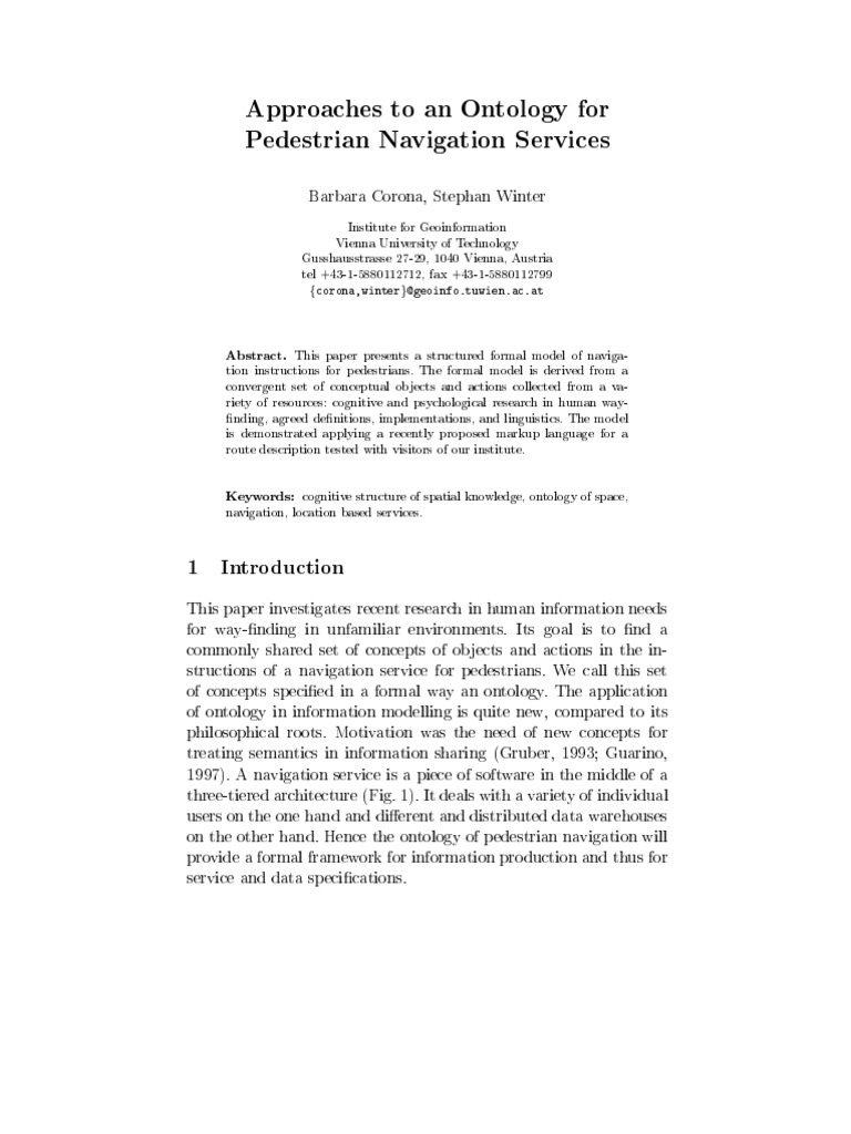 Approaches To An Ontology For Pedestrian Navigation Services | PDF ...