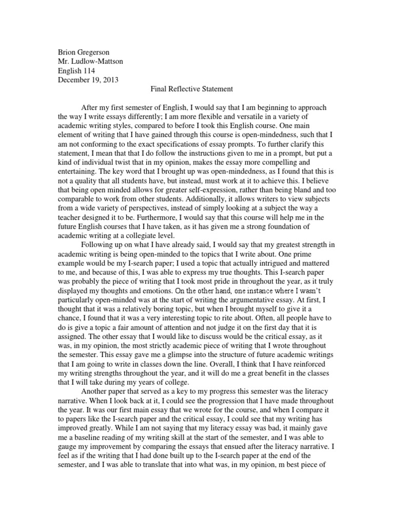 Final Reflective Statement | PDF | Essays | Literacy