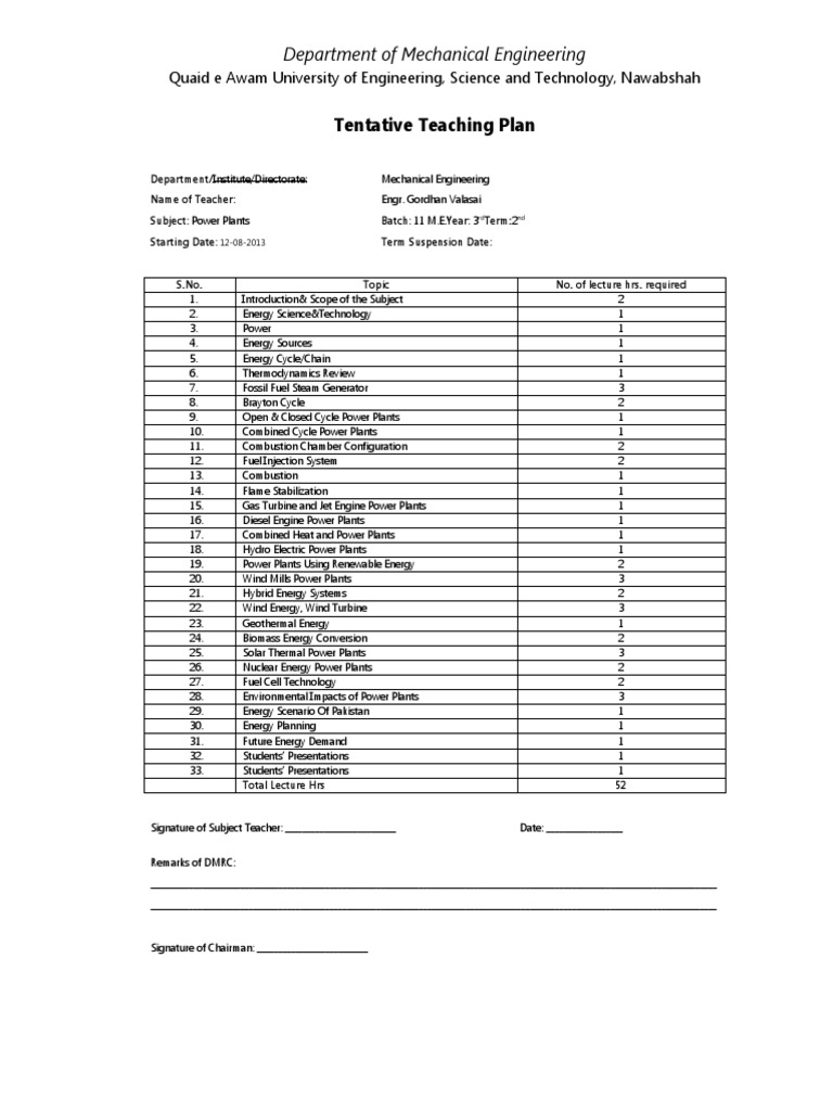 Mechanical Engineering Power Plants Plan | PDF