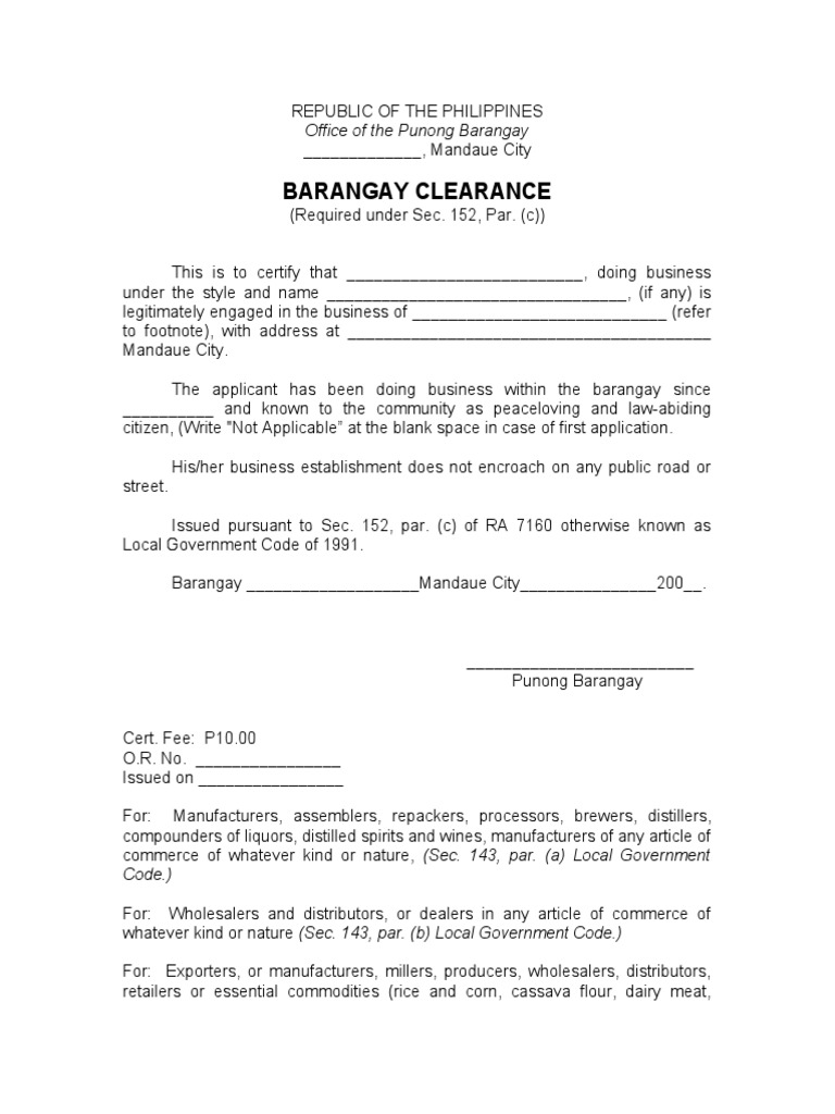 Barangay Clearance Form.doc | Food Industry | Food And Drink