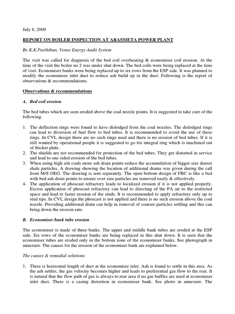Inspection Report On A Power Plant in Cement Industry | PDF | Erosion ...