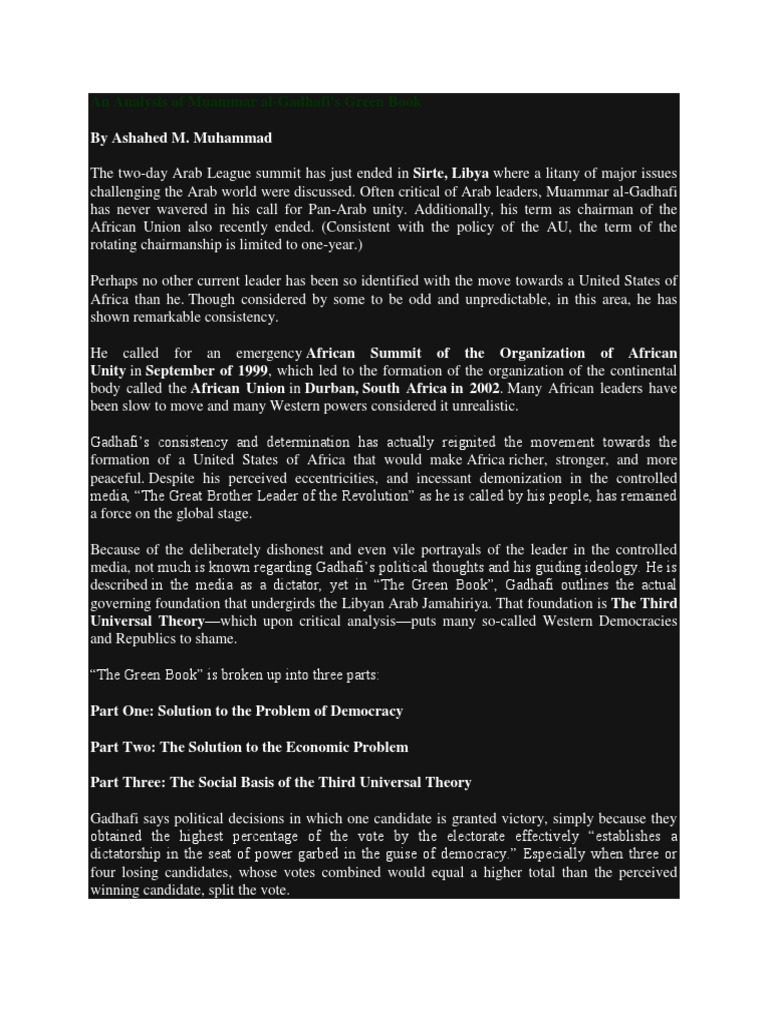 An Analysis of Muammar Al-Gadhafi's Green Book | PDF | Muammar Gaddafi ...