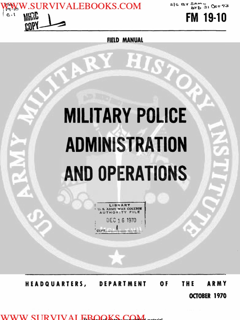 1970 Us Army Vietnam War Military Police Administration and Operations ...