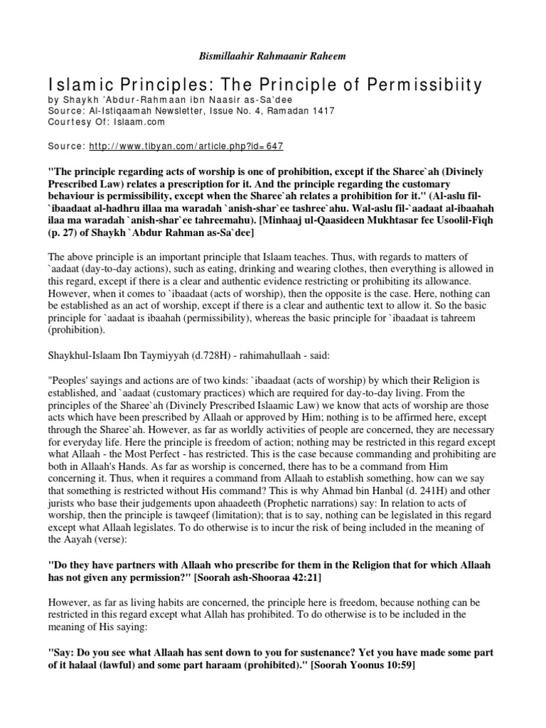 The Principle of Permissibiity | PDF | Allah | Sharia