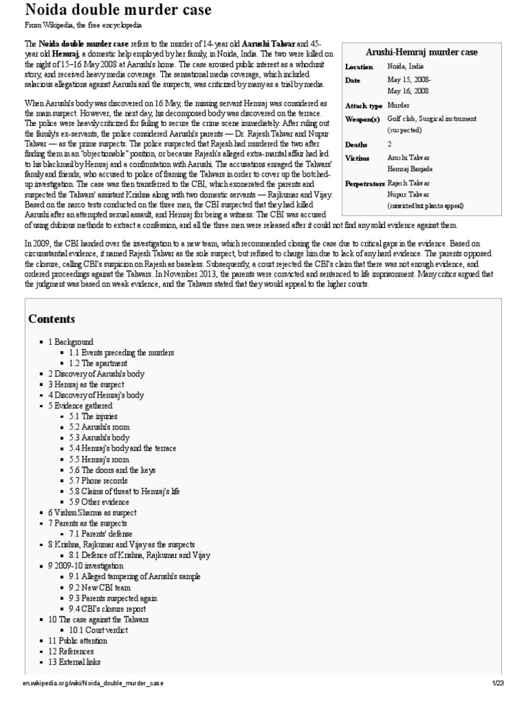 Noida Double Murder Case - Wikipedia, The Free Encyclopedia | PDF ...